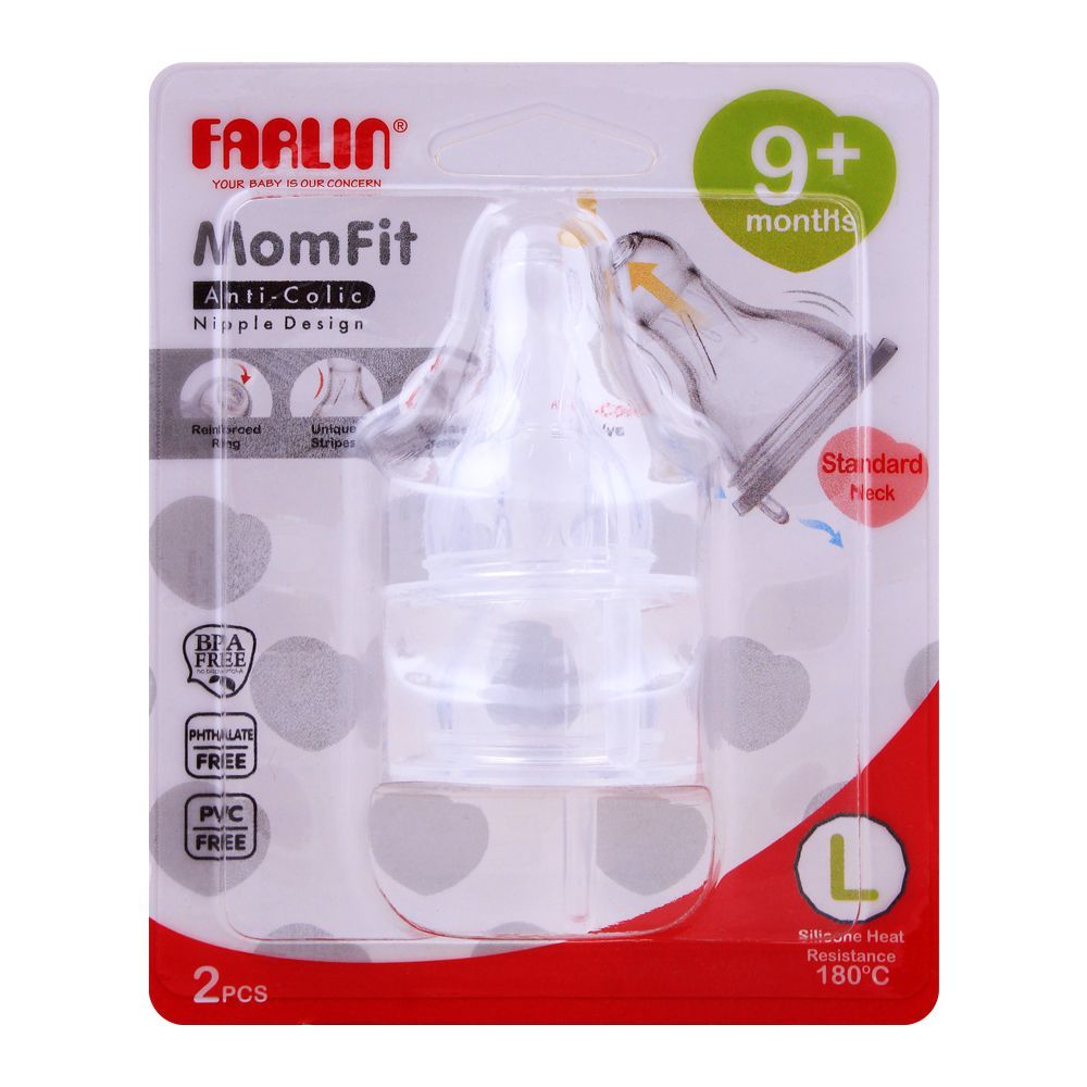 Farlin Mom Fit Anti-colic Standard Silicone Nipples 2 PK - Fast Flow H-1-L