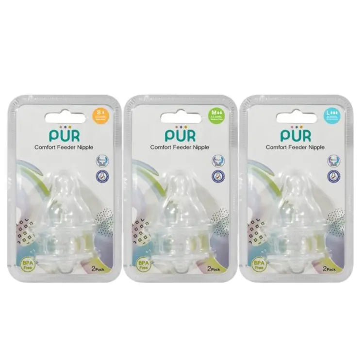 Pur Premium Comfort Standard Neck Nipples Slow, Medium and Large Flow